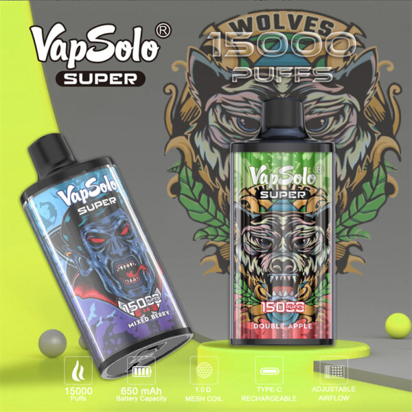 Vapsolo Super 15000 Puffs 2% 5% Low Nicotine Bulk Buy Rechargeable Disposable Vapes Pen ...