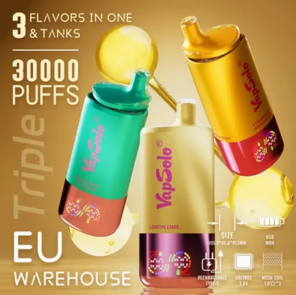VapSolo Triple 30000 Puffs Double Flavor LCD Screen 2% 5% Low Nicotine ...